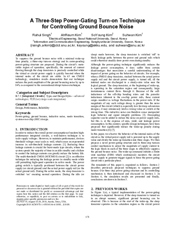 Pdf A Three Step Power Gating Turn On Technique For Controlling Ground Bounce Noise