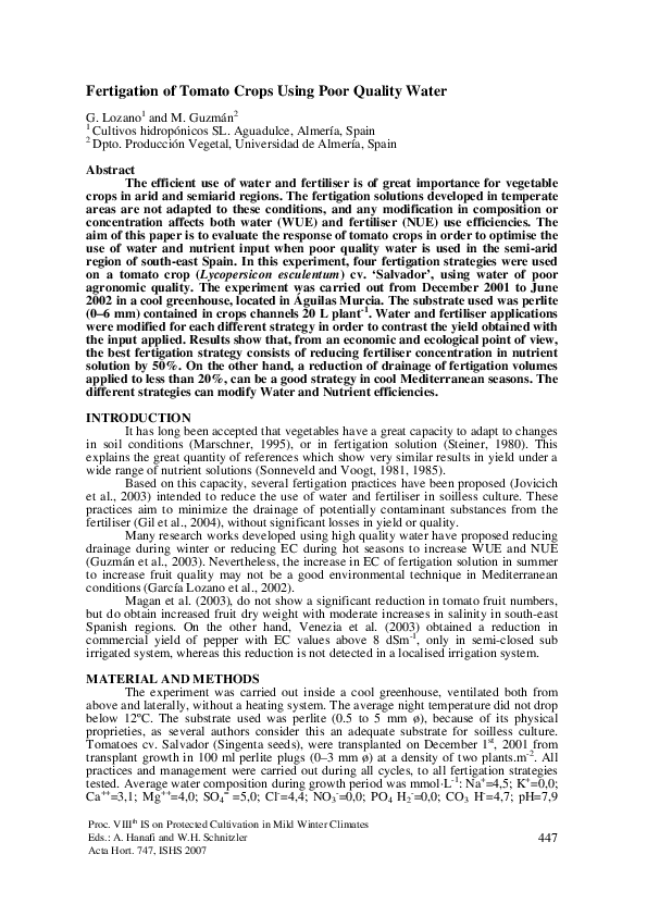 (PDF) Fertigation of Tomato Crops Using Poor Quality Water