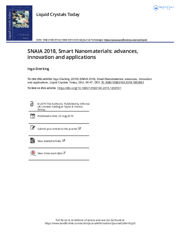 (PDF) SNAIA 2018, Smart Nanomaterials: advances, innovation and ...