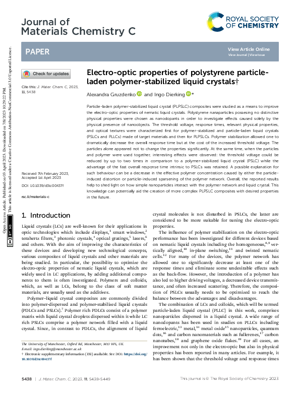 (PDF) Electro-optic properties of polystyrene particle-laden polymer-stabilized liquid crystals