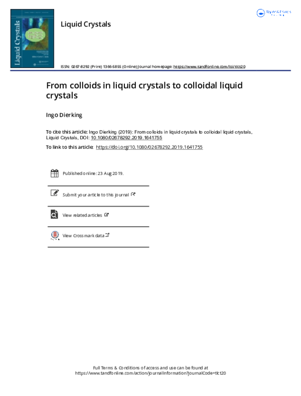 (PDF) From colloids in liquid crystals to colloidal liquid crystals