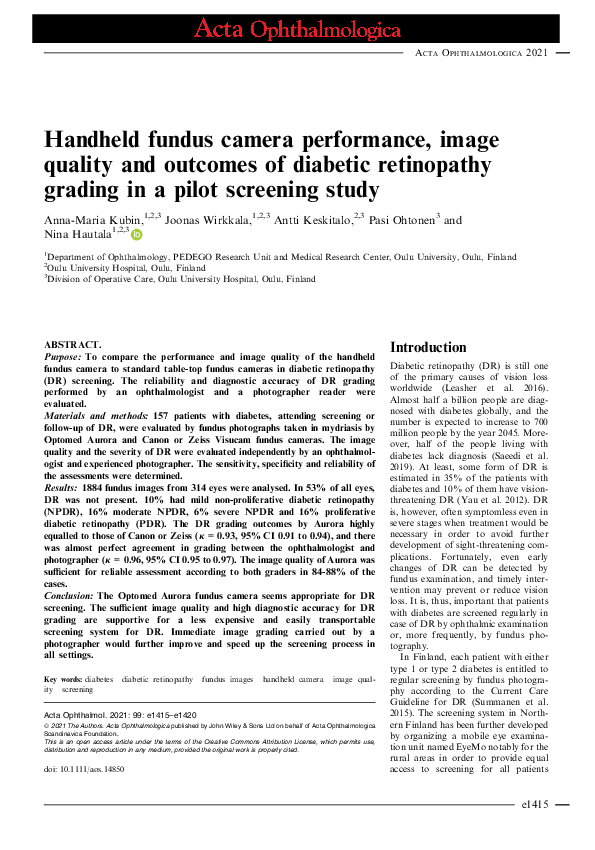 (PDF) Handheld fundus camera performance, image quality and outcomes of ...