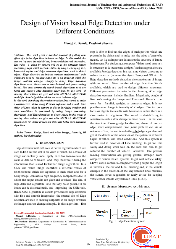 (PDF) Design of Vision based Edge Detection under Different Conditions
