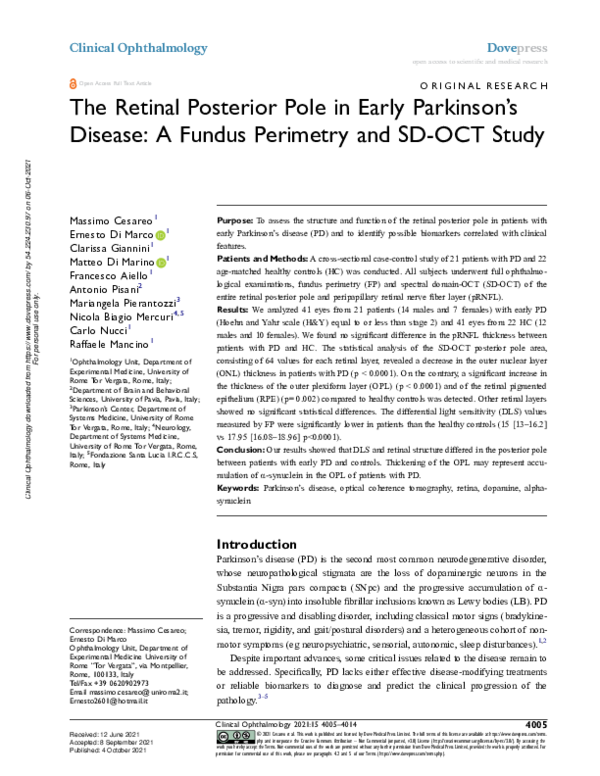 (PDF) Retinal Changes in Early Parkinson's Disease
