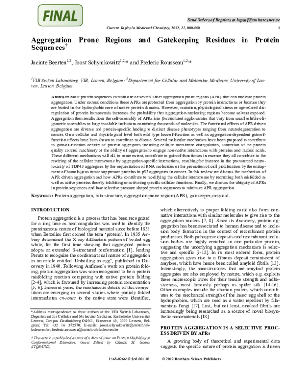 (PDF) Aggregation Prone Regions and Gatekeeping Residues in Protein ...