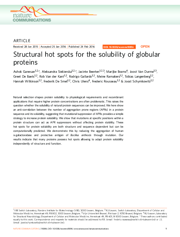 (PDF) Structural hot spots for the solubility of globular proteins