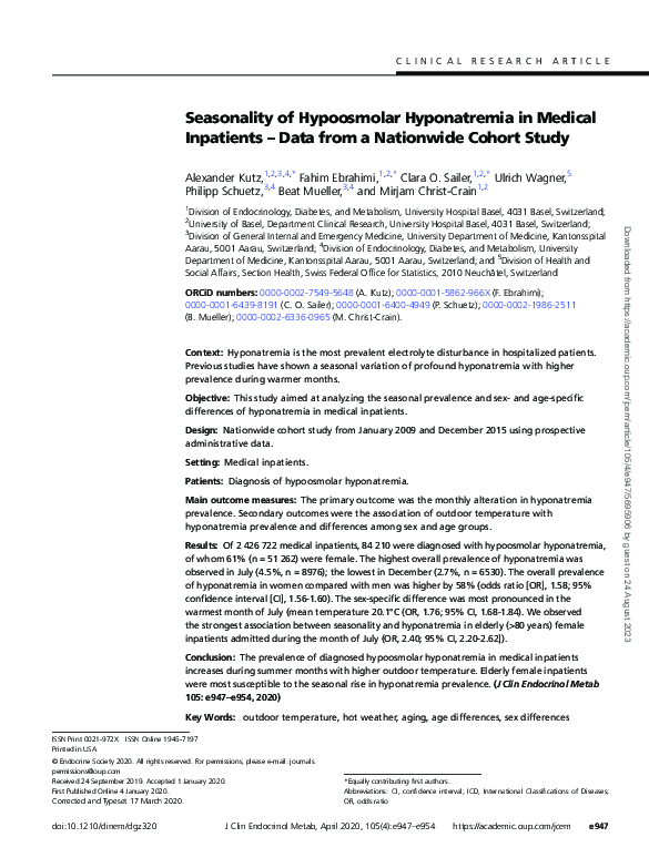 (PDF) Seasonality of Hypoosmolar Hyponatremia in Medical Inpatients ...