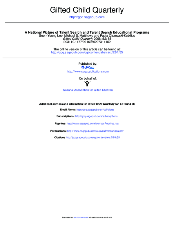 (PDF) A National Picture of Talent Search and Talent Search Educational ...
