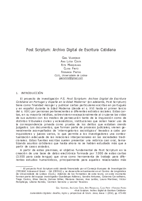 (PDF) Post Scriptum: Archivo Digital de Escritura Cotidiana