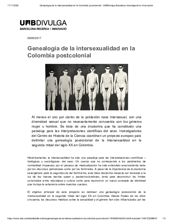 (PDF) Genealogia de la intersexualitat en la Colòmbia postcolonial
