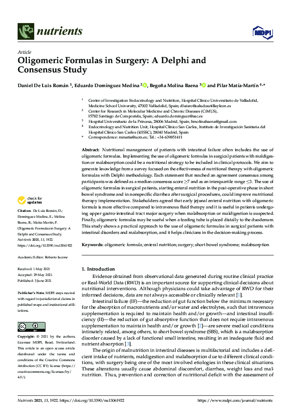 (PDF) Oligomeric Formulas in Surgery: A Delphi and Consensus Study
