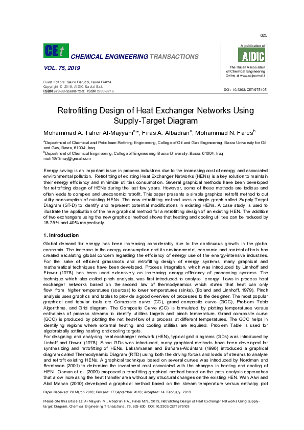 (PDF) Retrofitting Design of Heat Exchanger Networks Using Supply-target Diagram
