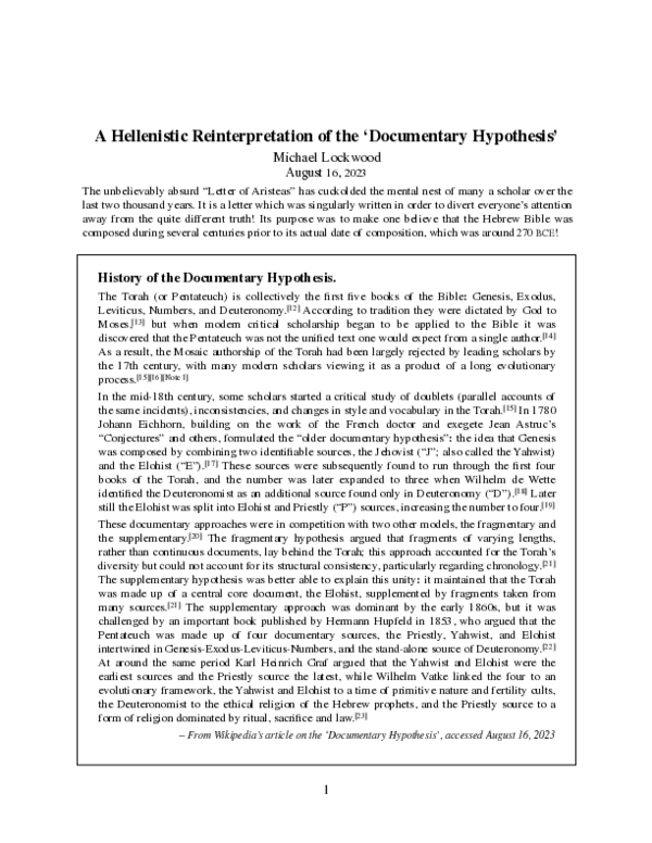 (PDF) A Hellenistic Reinterpretation of the ‘Documentary Hypothesis’