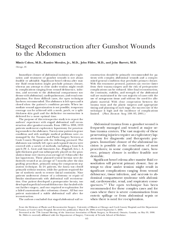 (PDF) Staged Reconstruction after Gunshot Wounds to the Abdomen