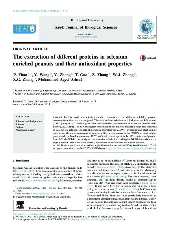 Pdf The Extraction Of Different Proteins In Selenium Enriched Peanuts