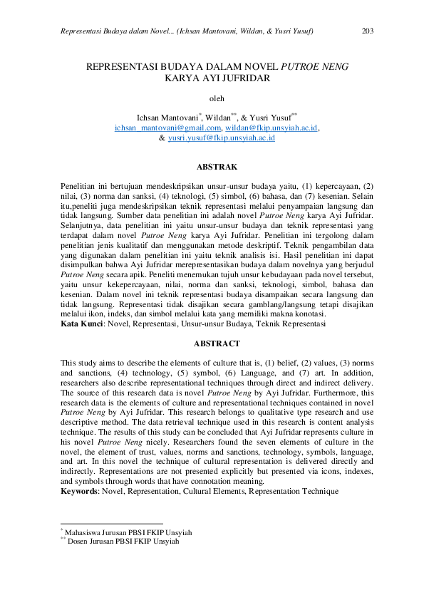 (PDF) Representasi Budaya Dalam Novel Putroe Neng Karya Ayi Jufridar