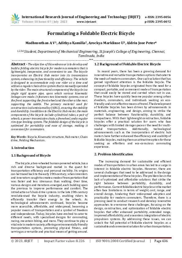 (PDF) Formulating a Foldable Electric Bicycle