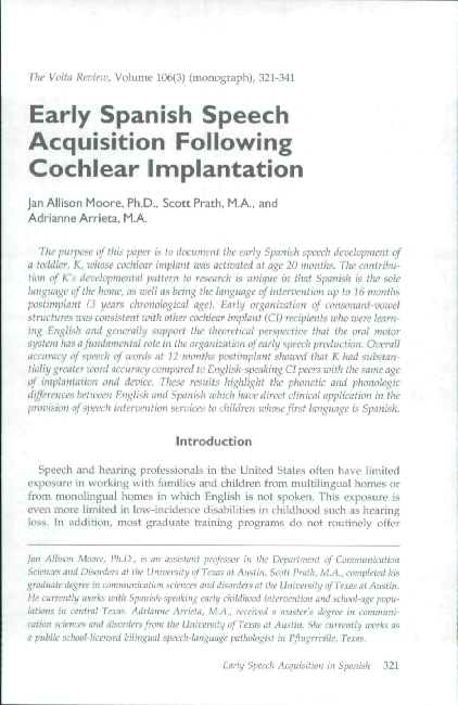 (PDF) Early Spanish Speech Acquisition Following Cochlear Implantation