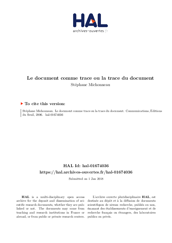 (PDF) Le document comme trace ou la trace du document