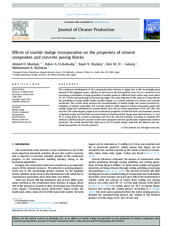 (PDF) Effects of marble sludge incorporation on the properties of ...