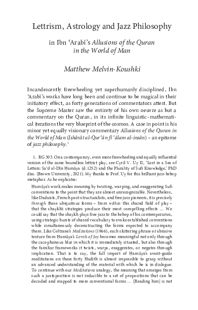 (PDF) Lettrism, Astrology and Jazz Philosophy in Ibn ʿArabī's Allusions ...