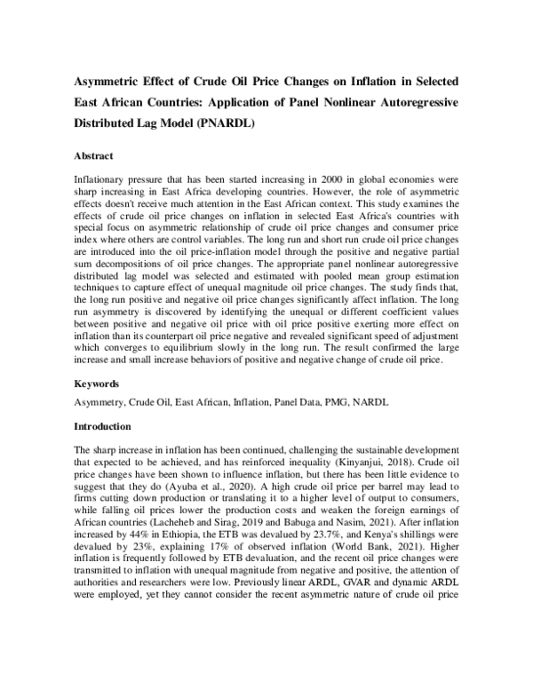(PDF) Asymmetric Effect of Crude Oil Price Changes on Inflation in ...