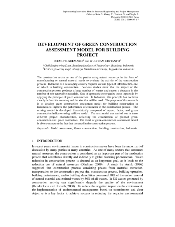 (PDF) Development of Green Construction Assessment Model for Building ...