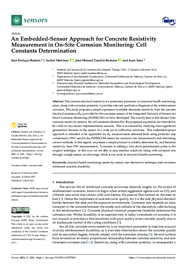 (PDF) An Embedded-Sensor Approach for Concrete Resistivity Measurement ...