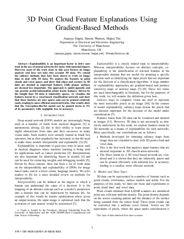 (PDF) 3D Point Cloud Feature Explanations Using Gradient-Based Methods
