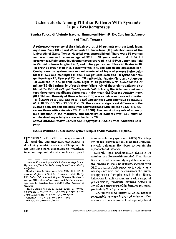 (PDF) Tuberculosis among Filipino patients with systemic lupus erythematosus | Emmanuel Edwin ...