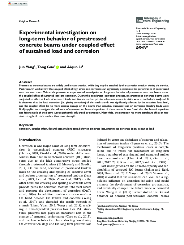 Pdf Experimental Investigation On Long Term Behavior Of Prestressed Concrete Beams Under