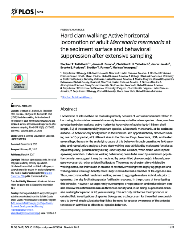 (PDF) Hard clam walking: Active horizontal locomotion of adult ...