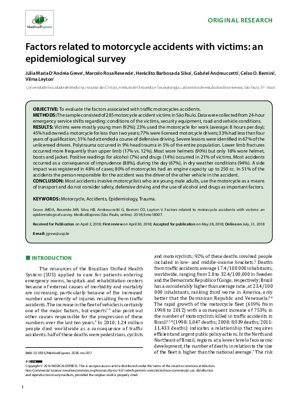 (PDF) Factors related to motorcycle accidents with victims: an ...