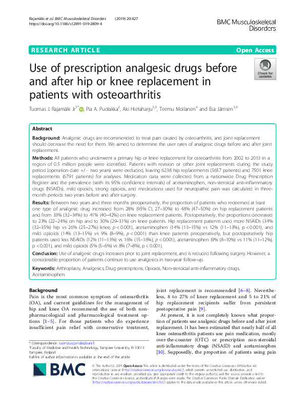 (PDF) Use of prescription analgesic drugs before and after hip or knee ...