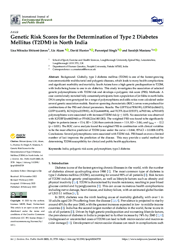 (PDF) Genetic Risk Scores for the Determination of Type 2 Diabetes ...