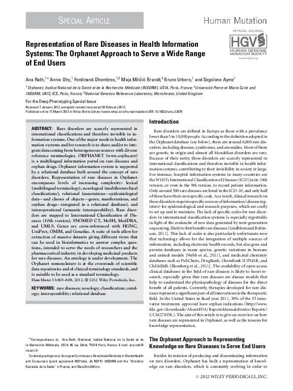 (PDF) Representation of rare diseases in health information systems ...
