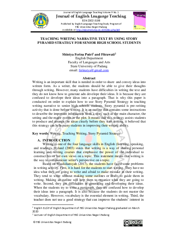 (PDF) Teaching Writing Narrative Text by Using Story Pyramid Strategy ...