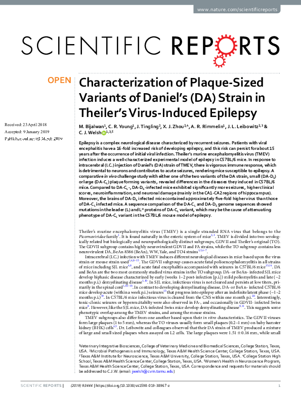 (PDF) Characterization of Plaque-Sized Variants of Daniel’s (DA) Strain ...