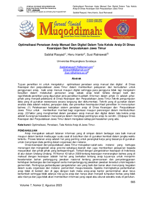 (PDF) Optimalisasi Penataan Arsip Manual Dan Digital Dalam Tata Kelola ...