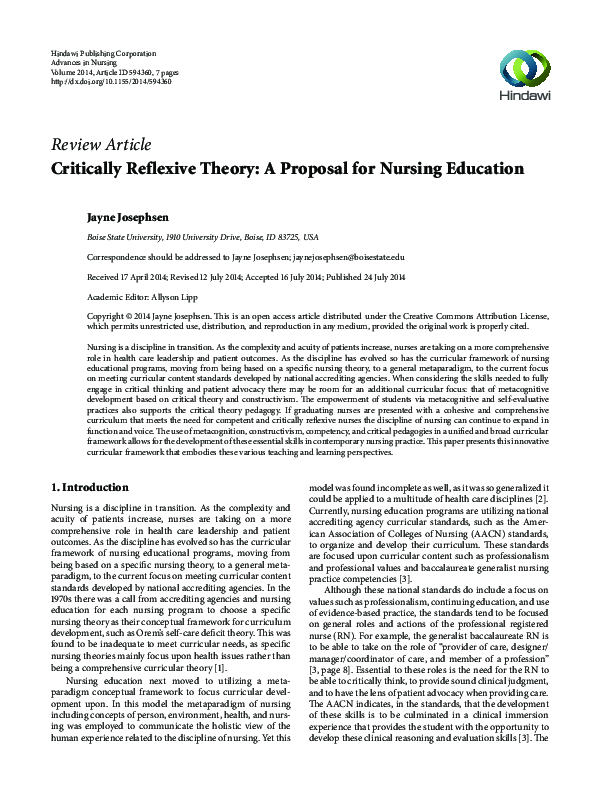 (PDF) Critically Reflexive Theory: A Proposal for Nursing Education