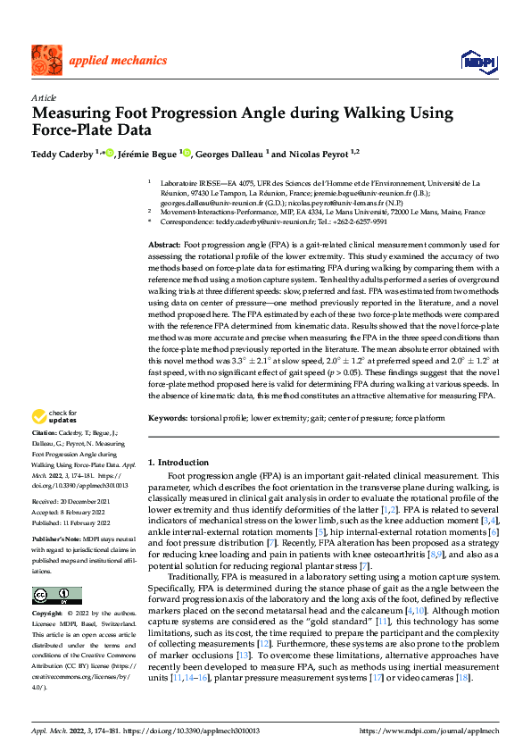 (PDF) Measuring Foot Progression Angle during Walking Using Force-Plate ...