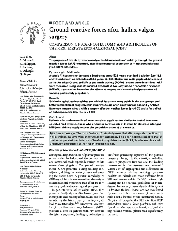 (PDF) Ground-reactive forces after hallux valgus surgery | Nicolas ...