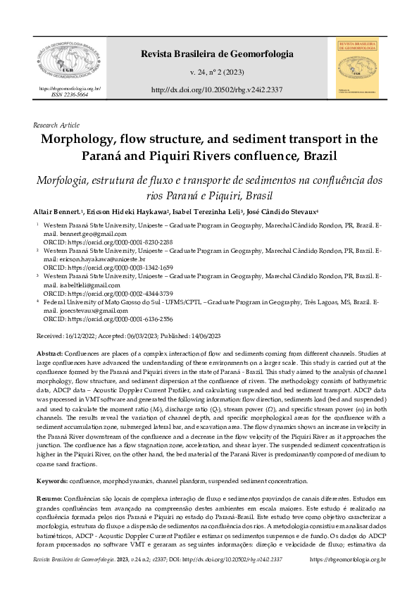 (PDF) Morphology, flow structure, and sediment transport in the Paraná and Piquiri Rivers ...