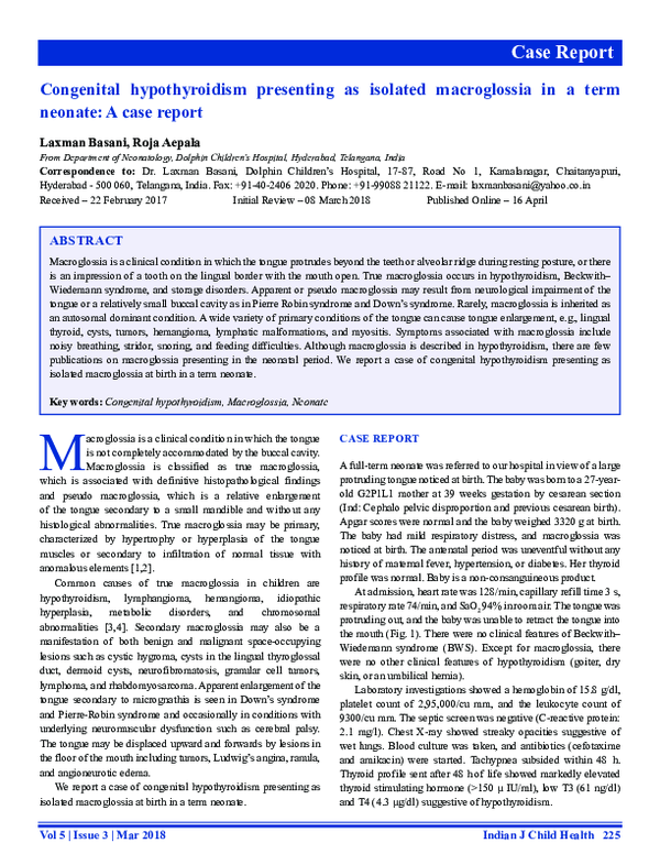 (PDF) Congenital Hypothyroidism Presenting as Isolated Macroglossia in ...