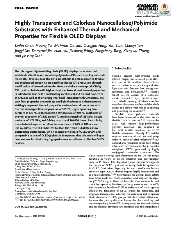 (PDF) Highly Transparent and Colorless Nanocellulose/Polyimide ...