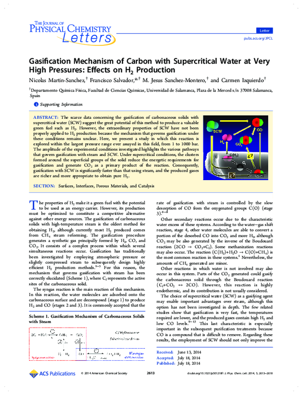 (PDF) Gasification Mechanism of Carbon with Supercritical Water at Very ...