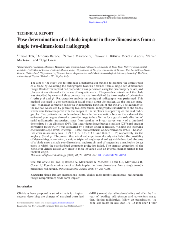 (PDF) Pose determination of a blade implant in three dimensions from a ...