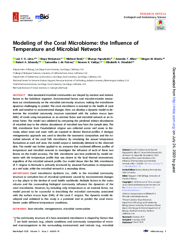 (PDF) Modeling of the Coral Microbiome: the Influence of Temperature and Microbial Network