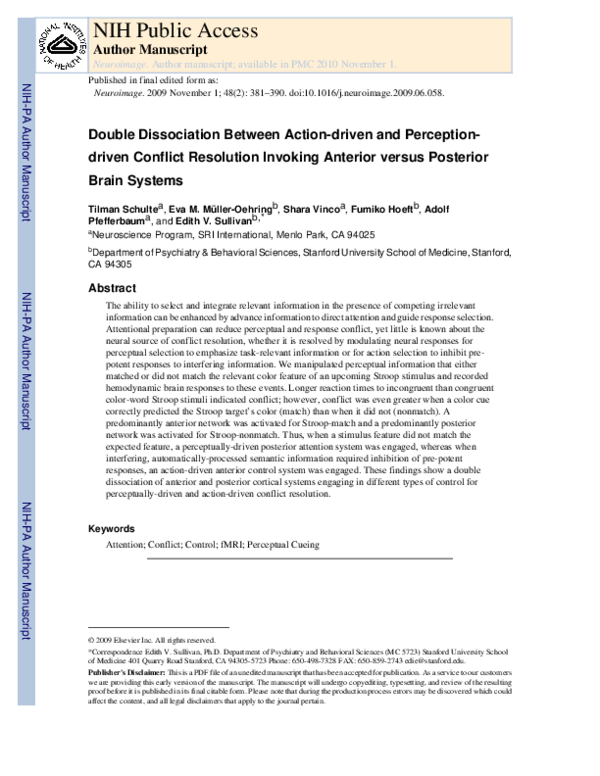 (PDF) Double dissociation between action-driven and perception-driven ...