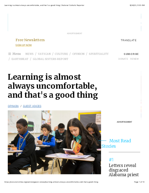 (PDF) Learning is almost always uncomfortable, and that's a good thing